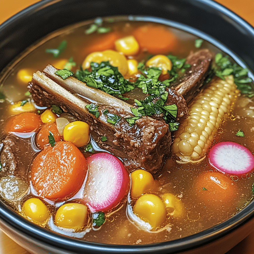 Beef Rib Soup with Carrots Corn and Radish