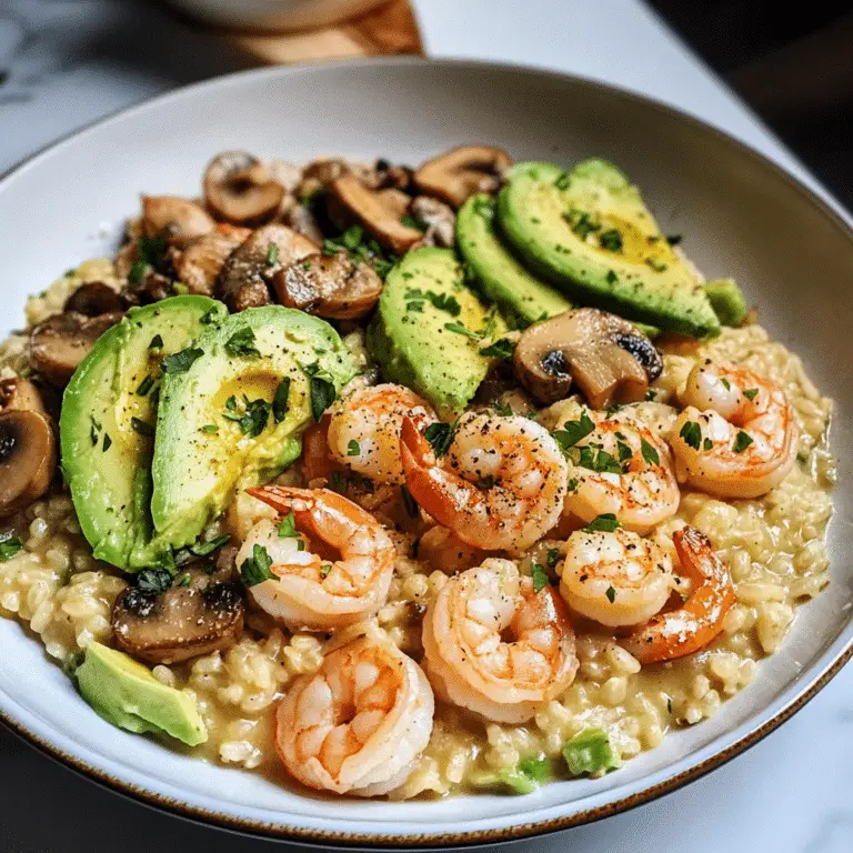 Creamy Mushroom Shrimp and Avocado Risotto