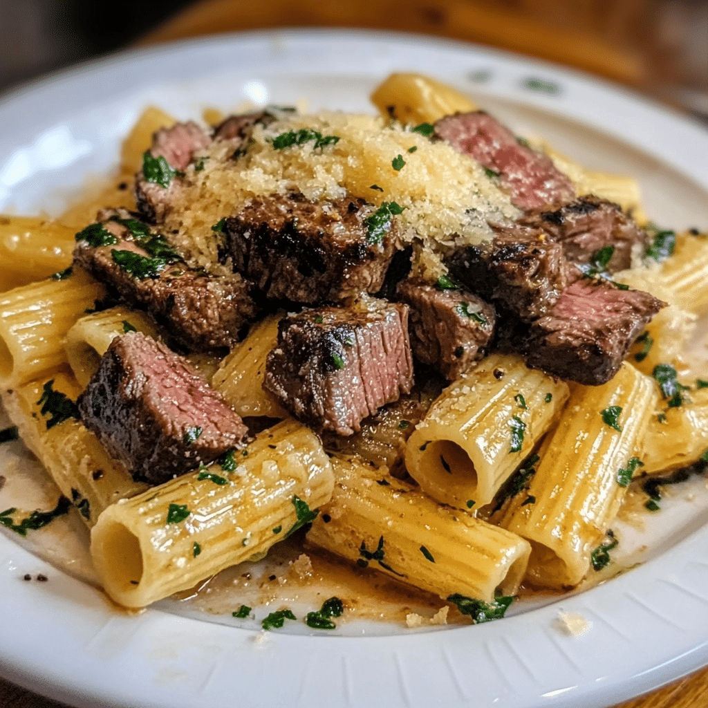 Garlic Parmesan Beef with Rigatoni