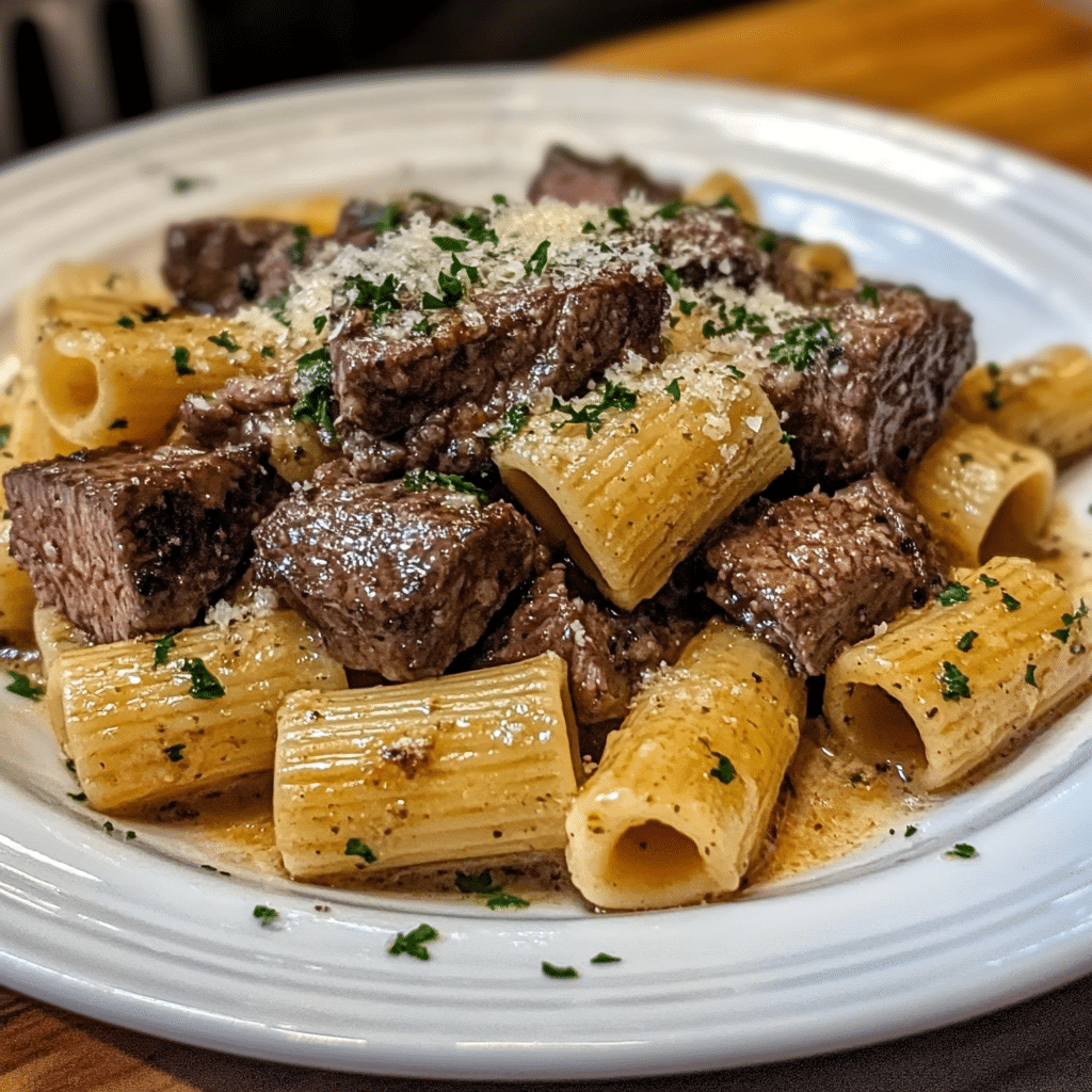Garlic Parmesan Beef with Rigatoni